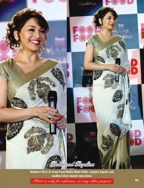 Madhuri Dixit White Saree In Tassar Silk