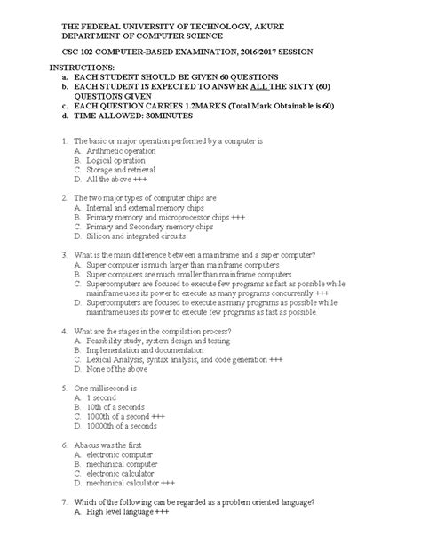 Csc 102 Computer Science Questions Practice The Federal