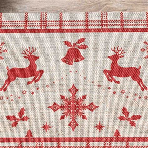 Tischset Anti Fleck Vinyl Beige Mit Rentier Franse Tafelkleden