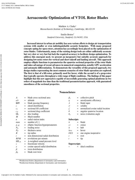 Clarke Botero 2023 Aeroacoustic Optimization Of Vtol Rotor Blades Pdf Helicopter Rotor