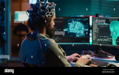 Computer Scientist Researching Brain Machine Transferring Conducting Experiments To Achieve