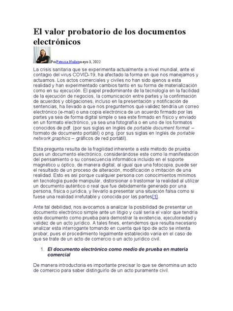 El Valor Probatorio De Los Documentos Electrónicos Pdf Evidencia