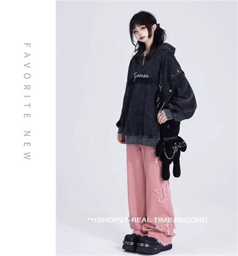 티몬 글로벌 홀세일 바지a11shop97 하이웨이스트 청바지 여성 디자인 감각 별 모서리 빈티지 워싱 스트레이트 길거리 와이드 팬츠 남성패션