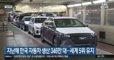 지난해 한국 자동차 생산 346만 대세계 5위 유지