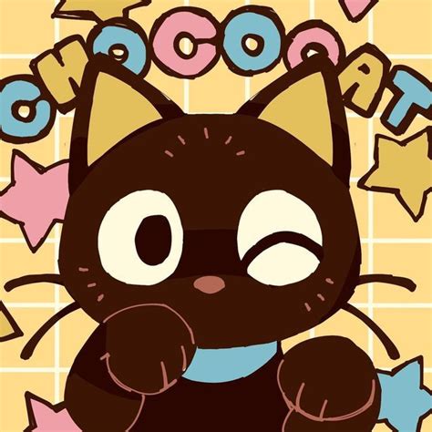 A Cartoon Cat Sitting In Front Of A Tiled Wall With Stars And Confetti