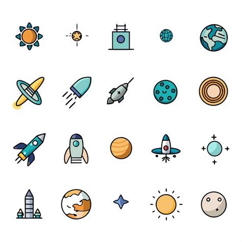 A Collection Of Different Objects Including A Space Ship The Sun And