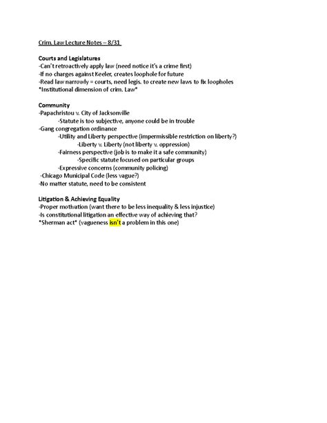 Crim Lecture Notes 831 Crim Law Lecture Notes 8 Courts And Legislatures Cant