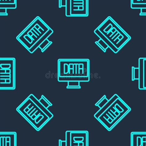 Green Line Data Analysis Icon Isolated Seamless Pattern On Blue