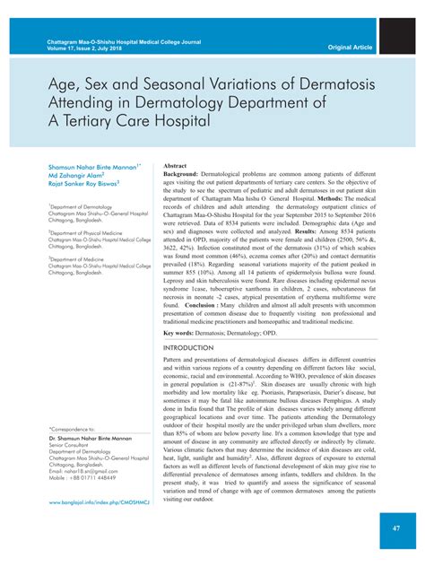 Pdf Age Sex And Seasonal Variations Of Dermatosis Attending In