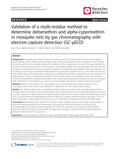 Pdf Validation Of A Multi Residue Method To Determine Deltamethrin