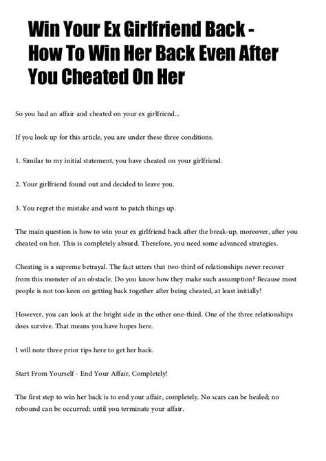 Win Your Ex Girlfriend Back How To Win Her Back Even After You Cheated
