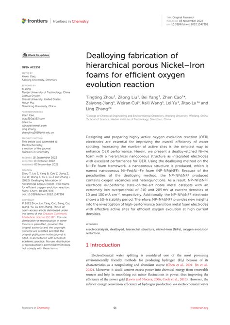 PDF Dealloying Fabrication Of Hierarchical Porous NickelIron Foams For Efficient Oxygen