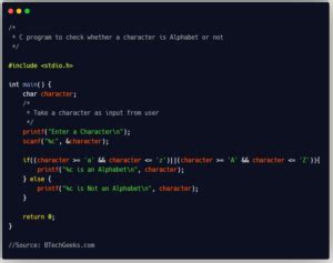 C Program To Check Whether A Character Is Alphabet Or Not BTech Geeks