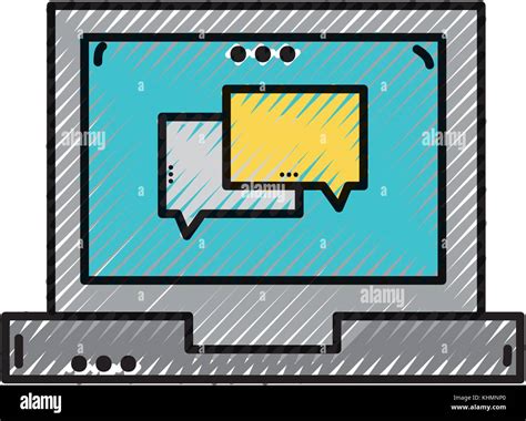 Grated Chat Bubble Message Inside Laptop Technology Vector Illustration