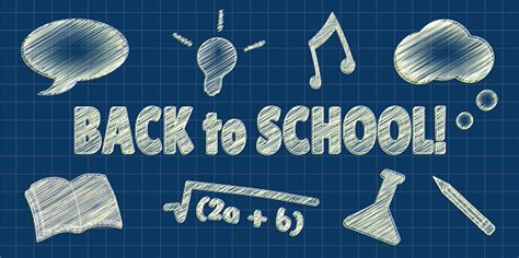 양식화된 텍스트와 학용품이 있는 백 투 스쿨 배너 백 투 스쿨 판매 광고 웹사이트 및 학교 시장을 위한 벡터 일러스트레이션 0