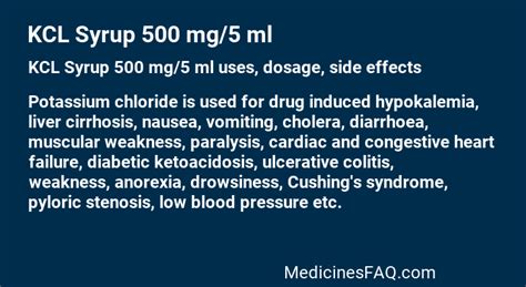 Kcl Syrup 500 Mg5 Ml Uses Dosage Side Effects Food Interaction And Faq