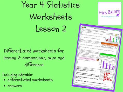 2 Statistics Comparison Sum And Difference Worksheets Y4