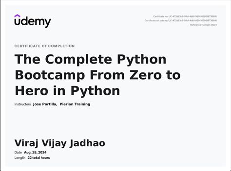 Viraj Jadhao On Linkedin I Am Excited To Share That Ive Completed The Complete Python Bootcamp