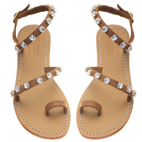 Jeweled And Embellished Flat Leather Womens Sandals Mystique Sandals