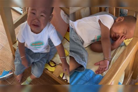 3岁萌娃刚进幼儿园直奔午睡室，边哭边脱鞋上床：睡醒就能回家了 上床 幼儿园 萌娃