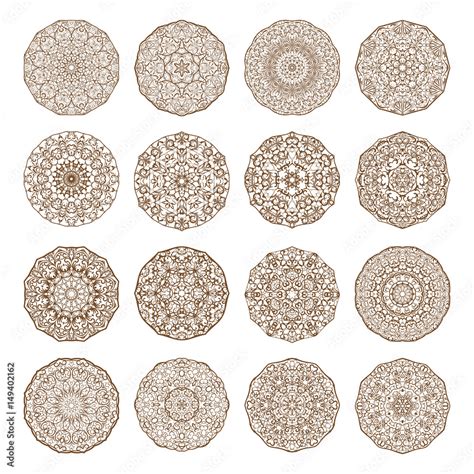 A Set Of Circular Lace Patterns Mandala Isolated On White Background