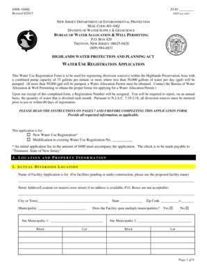 Fillable Online State Nj Highlands Water Use Registration Application
