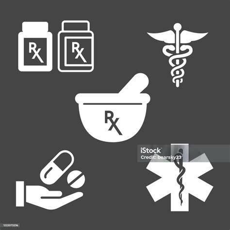 박격포와 유봉 생명의 스타 알약 그리고 Caduceus와 약국 및 처방전 아이콘 세트 0명에 대한 스톡 벡터 아트 및 기타