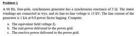 Solved A 60 Hz Four Pole Synchronous Generator Has A