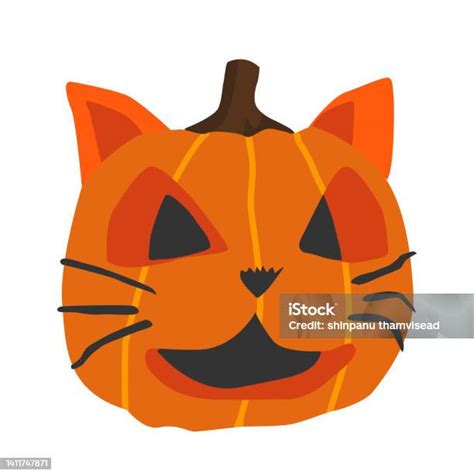 할로윈 날에 고양이 호박 머리를 귀엽게하십시오 괴물 호박 고양이와 함께 행복한 할로윈 인사말 카드 휴일 만화 캐릭터 가을에 대한 스톡 벡터 아트 및 기타 이미지 Istock