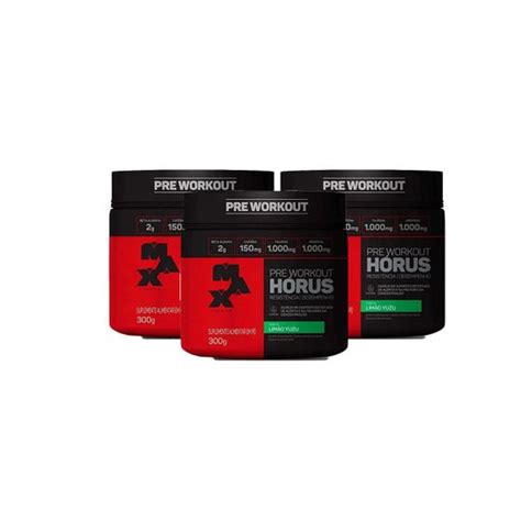 Combo 3x horus pre treino pote 300g limao yuzu max titanium Pré