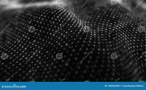 Abstract Futuristic Background Wave With Connecting Dots And Lines On Dark Background Wave Of
