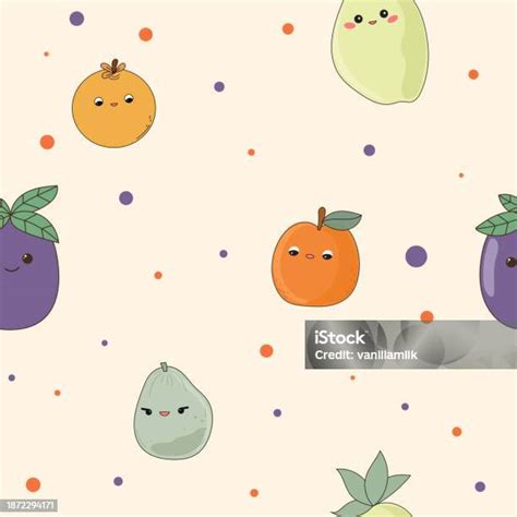 완벽 한 귀여운 귀여운 과일 캐릭터 섬유 직물 패턴 배경입니다 낙서 과일 기호 포장지 견본 인쇄 템플릿 과일에 대한 스톡 벡터 아트 및 기타 이미지 Istock