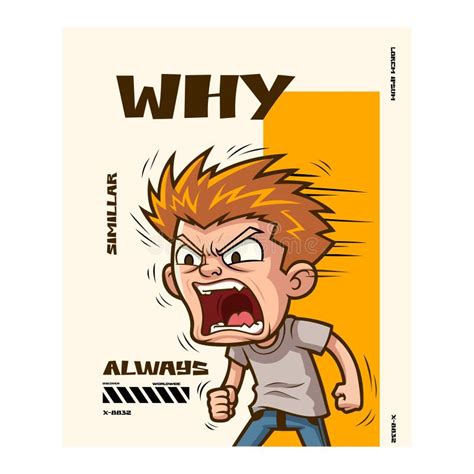 Angry Boy Yelling With Text Overlay Stock Illustration Illustration