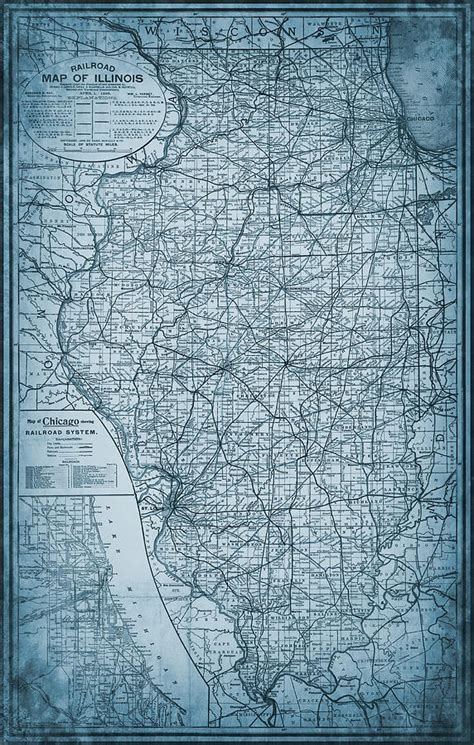 State Of Illinois Vintage Railroad Map 1898 Blue Photograph By Carol