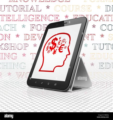 Learning Concept Tablet Computer With Head With Finance Symbol On