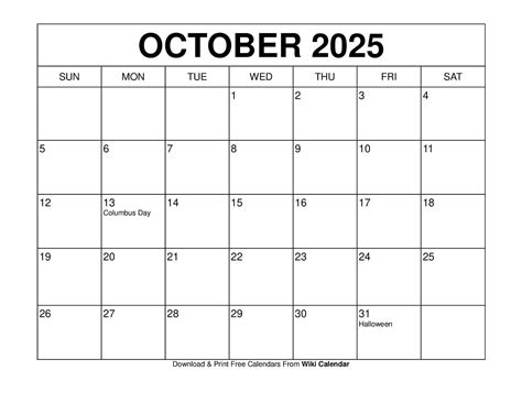 Blank Calendar For October 2025 Printable Calendar Printable