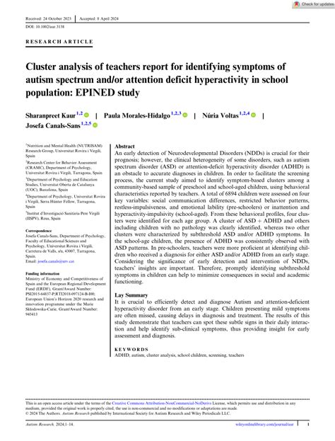 Pdf Cluster Analysis Of Teachers Report For Identifying Symptoms Of Autism Spectrum Andor