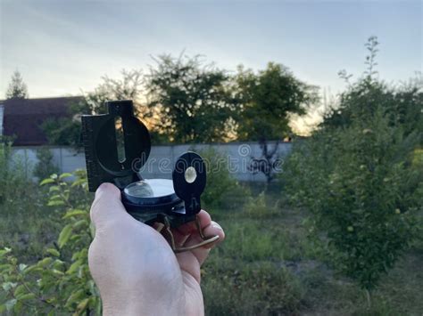 Compass For Orientation On The Terrain During A Hike Stock Image Image Of Guidance Hiking