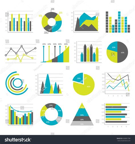 Farbige Und Isolierte Graphen Flache Symbole Stock Vektorgrafik