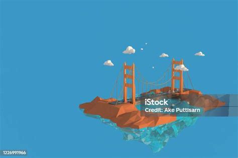미국의 3d 일러스트레이터 골든 게이트 브리지 3d 렌더링 낮은 다각형 지오메트리 배경 추상 다각형 기하학적 모양입니다 낮은