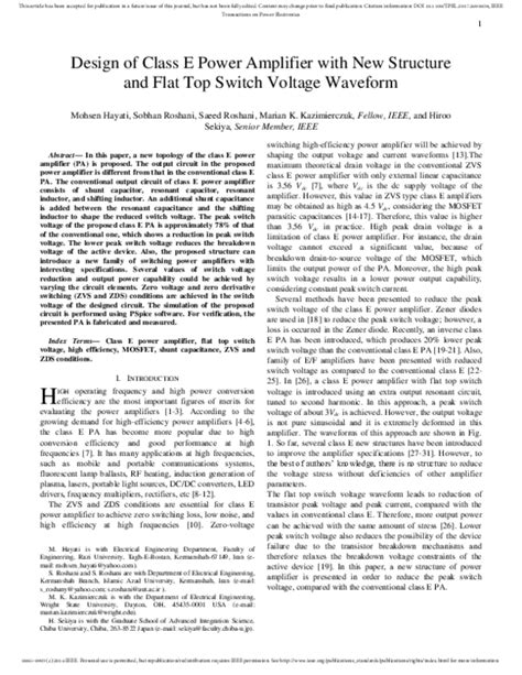 Pdf Design Of Class E Power Amplifier With New Structure And Flat Top