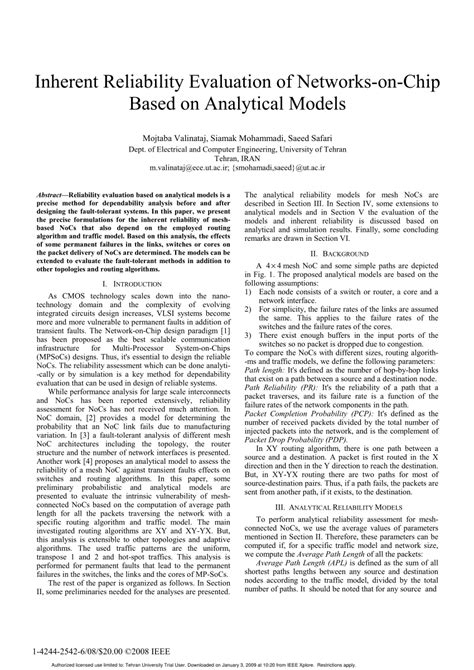 pdf inherent reliability evaluation of networks on chip based on analytical models