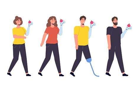 장애인 및 보철 캐릭터 재치 바이오닉 팔 벡터 일러스트레이션 건강관리와 의술에 대한 스톡 벡터 아트 및 기타 이미지 건강