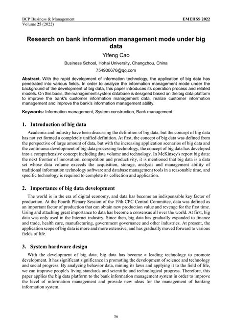 Pdf Research On Bank Information Management Mode Under Big Data
