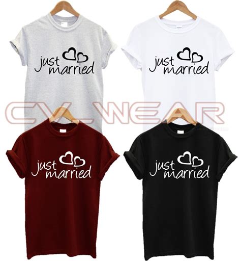 Just Married T Shirt Marriage Wedding Hubby Wifey Husband Wife Couples
