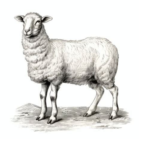 Detailed Engraved Illustration Of A Sheep In Classical Realism Style