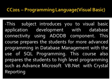 Cc103 Programming Language Visual Basic