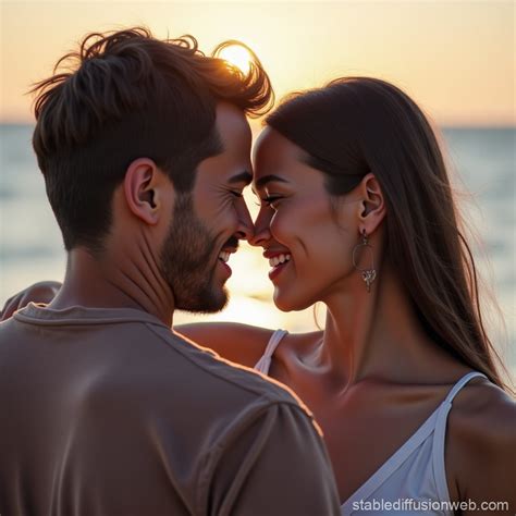 Lovers Admire Sunset Stable Diffusion Online