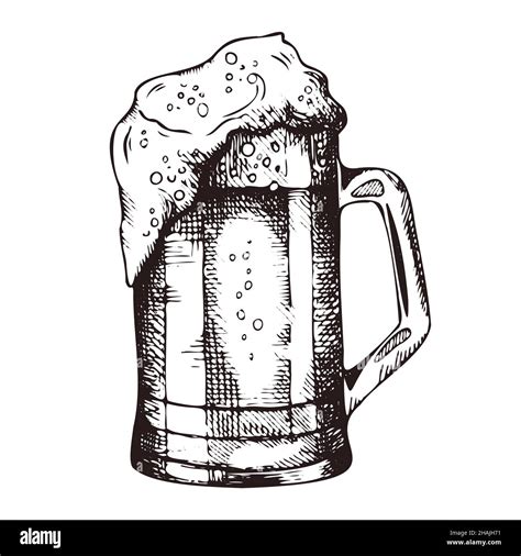 Hand Drawn Mug Of Foamy Beer Sketch Style Vector Illustration Isolated
