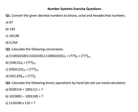 Solved Number Systems Exercise Questions Q Convert The Chegg
